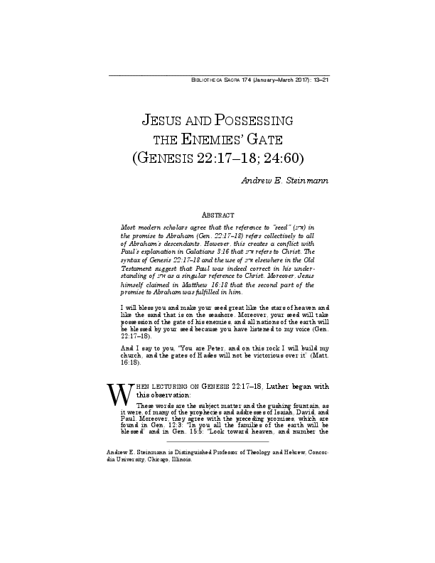 (PDF) Jesus and Possessing the Enemies’ Gate (Genesis 22:17–18; Genesis ...