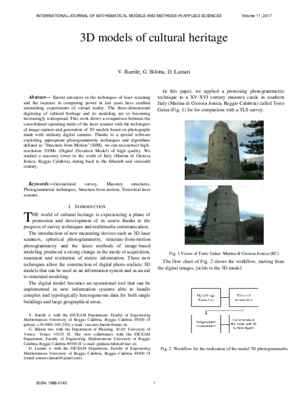 (PDF) 3D models of cultural heritage