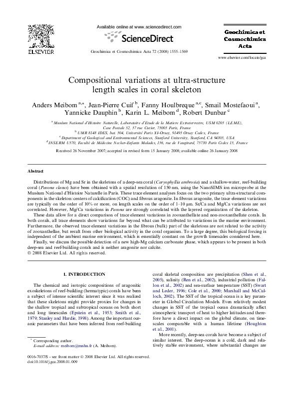 Pdf Compositional Variations At Ultra Structure Length Scales In Coral Skeleton