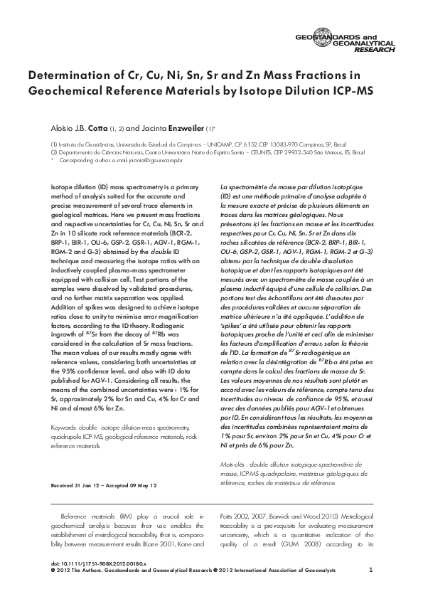 (PDF) Determination of Cr, Cu, Ni, Sn, Sr and Zn Mass Fractions in ...