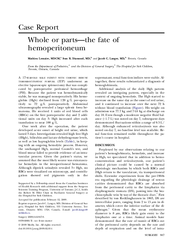 (PDF) Whole or parts—the fate of hemoperitoneum