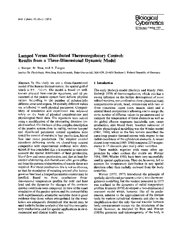 (PDF) Lumped versus distributed thermoregulatory control: Results from ...