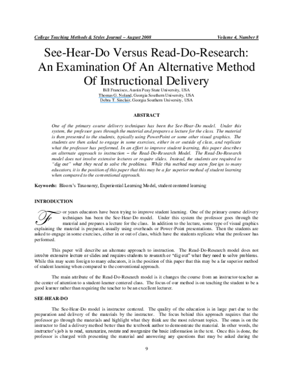 (PDF) See-Hear-Do Versus Read-Do-Research: An Examination Of An ...