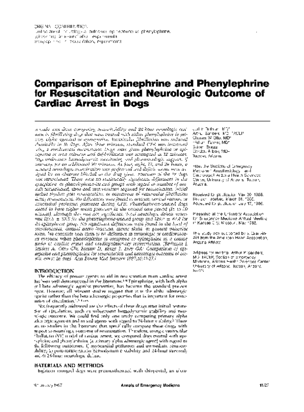 (PDF) Comparison of epinephrine and phenylephrine for resuscitation and ...
