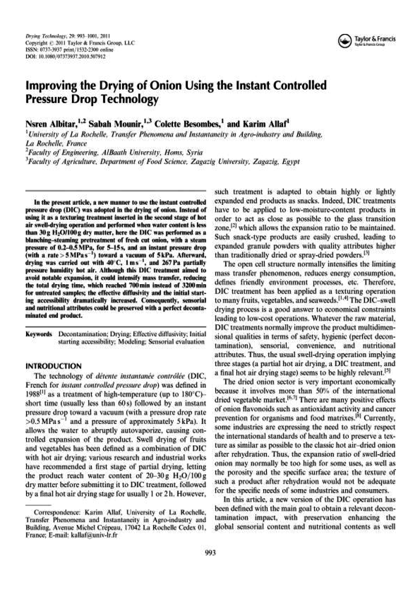 (PDF) Improving the Drying of Onion Using the Instant Controlled ...
