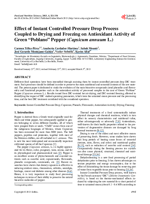 (PDF) Effect of Instant Controlled Pressure Drop Process Coupled to ...