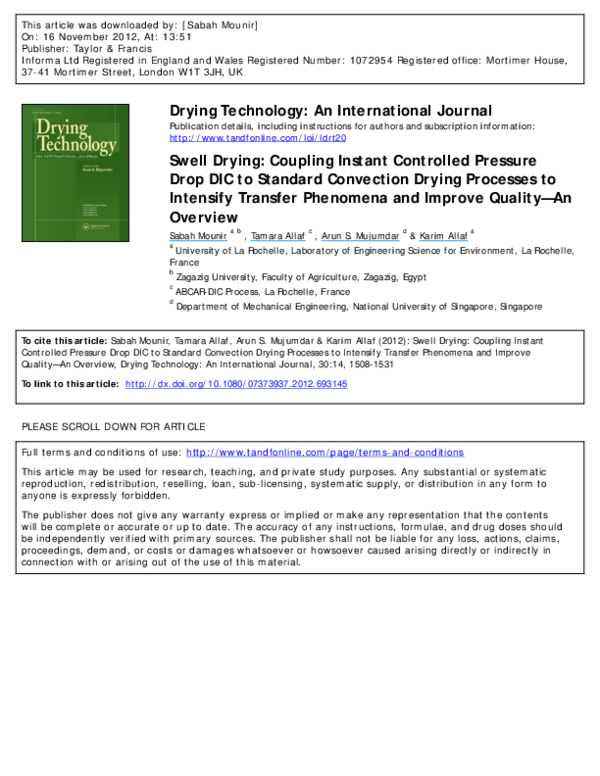 (PDF) Swell Drying: Coupling Instant Controlled Pressure Drop DIC to ...