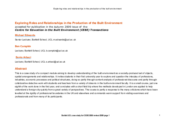 (PDF) Exploring Roles and Relationships in the Production of the Built ...