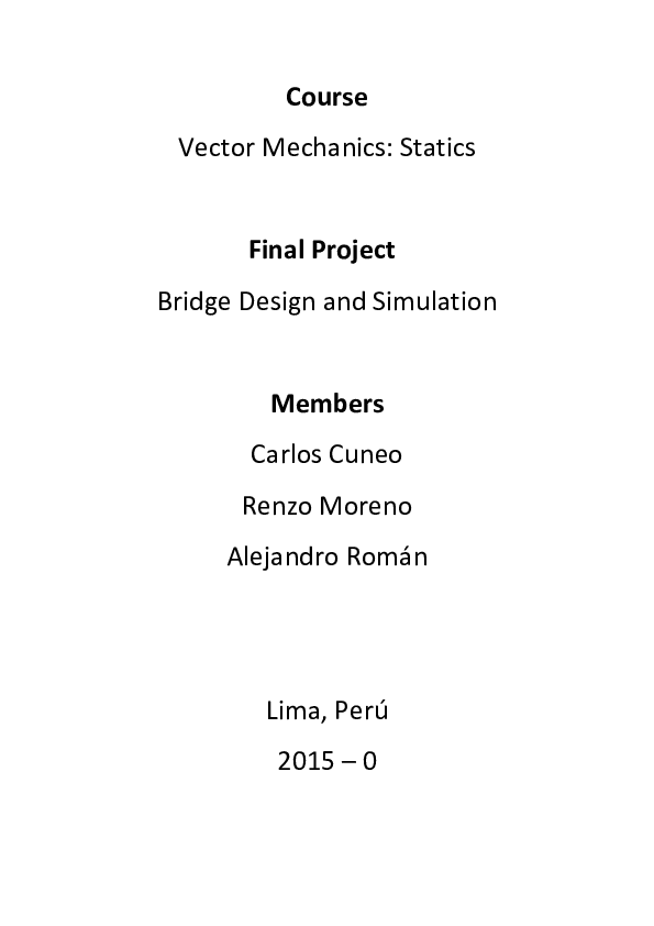 (PDF) Vector Mechanics: Statics Final Project Bridge Design and Simulation