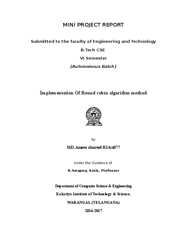 (DOC) MINI PROJECT REPORT Implementation Of Round robin algorithm method