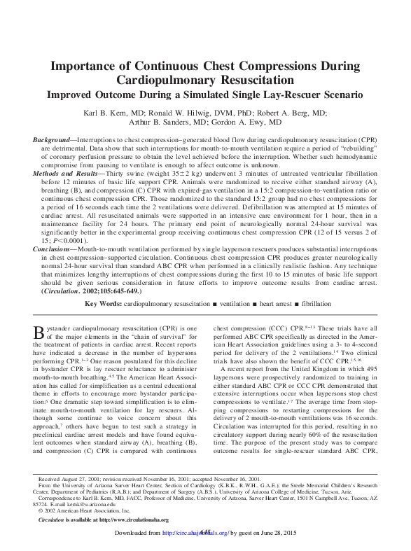 (PDF) Importance of Continuous Chest Compressions During ...