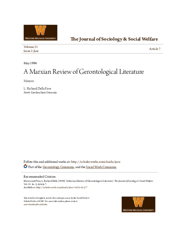 (PDF) A Marxian Review of Gerontological Literature | Stephen Marson ...