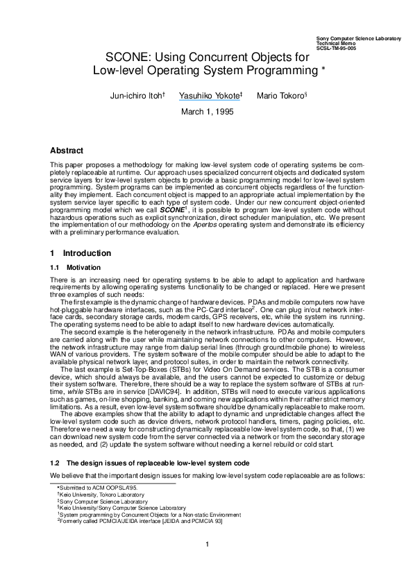 Pdf Scone Using Concurrent Objects For Low Level Operating System Programming Yasuhiko