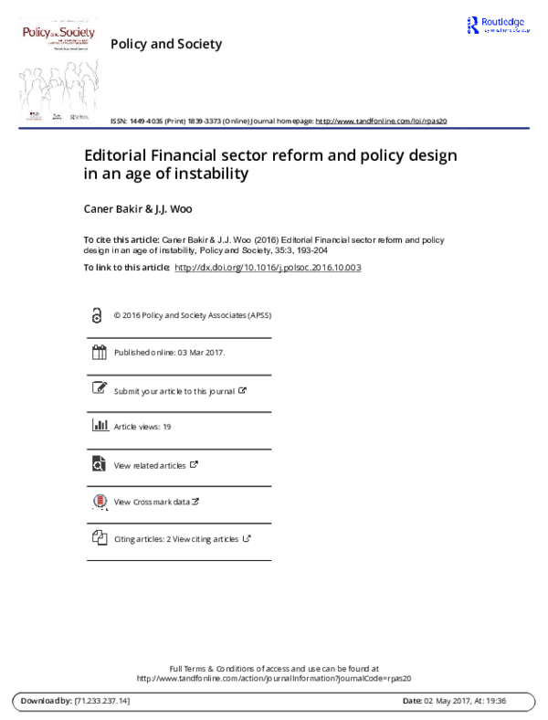 (PDF) Financial sector reform and policy design in an age of instability