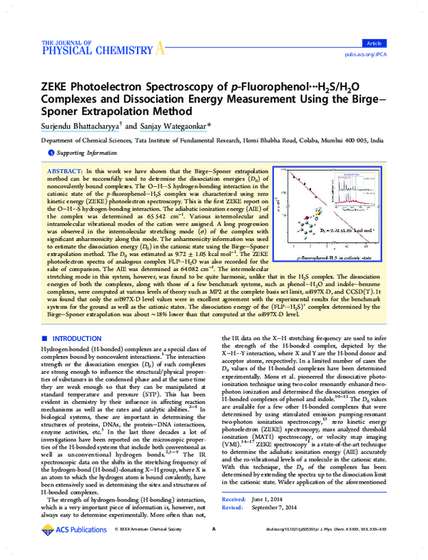 (PDF) ZEKE Photoelectron Spectroscopy of p -Fluorophenol···H 2 S/H 2 O ...