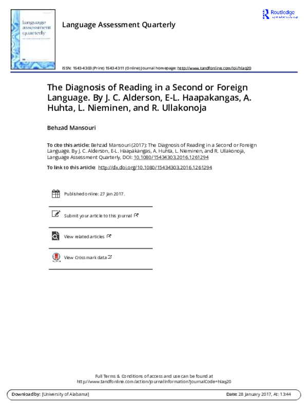 (PDF) Language Assessment Quarterly The Diagnosis of Reading in a ...