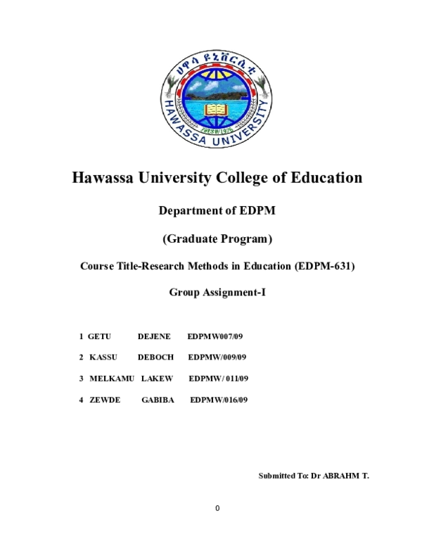 (DOC) Course Title-Research Methods in Education (EDPM-631) Group ...