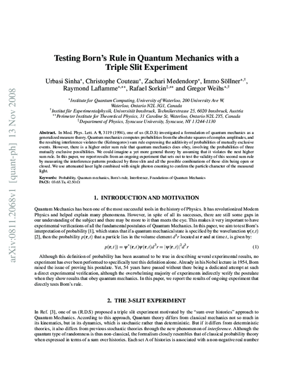 (PDF) Testing Born’s Rule in Quantum Mechanics with a Triple Slit ...