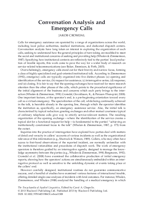 (PDF) Conversation analysis and emergency calls