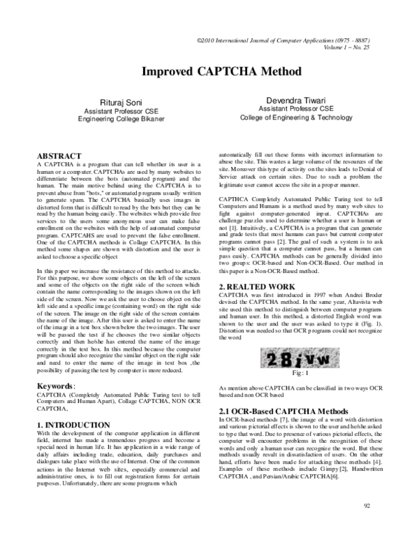(PDF) Improved Captcha Method