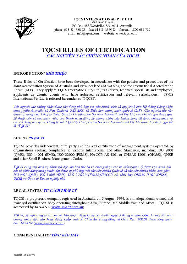 (DOC) TQCSI RULES OF CERTIFICATION