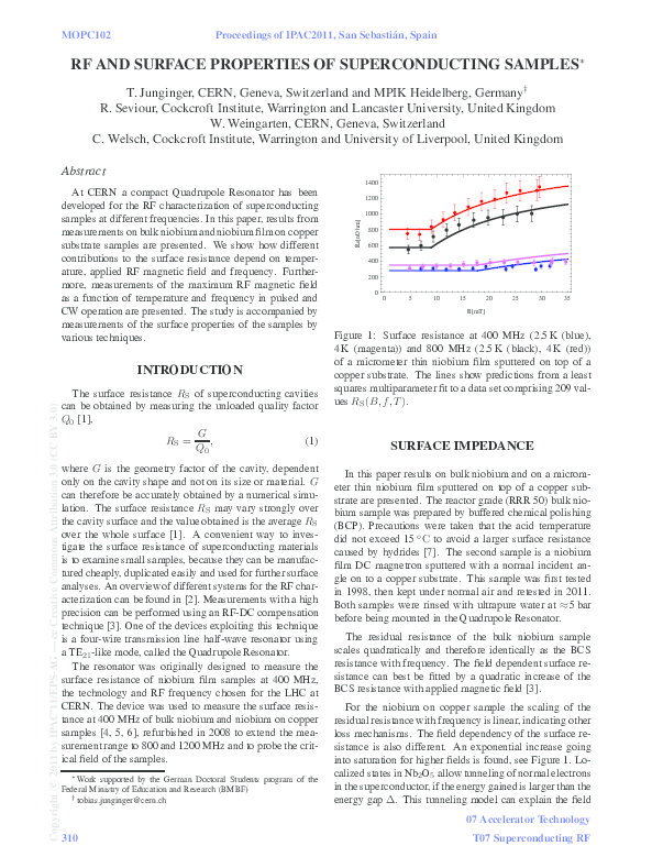 (PDF) RF and Surface Properties of Superconducting Samples | Rebecca ...