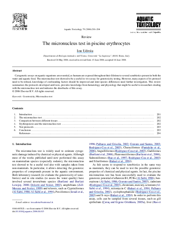 (PDF) The micronucleus test in piscine erythrocytes | Ion Udroiu ...