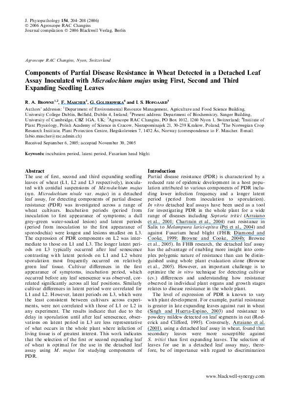(PDF) Components of Partial Disease Resistance in Wheat Detected in a ...