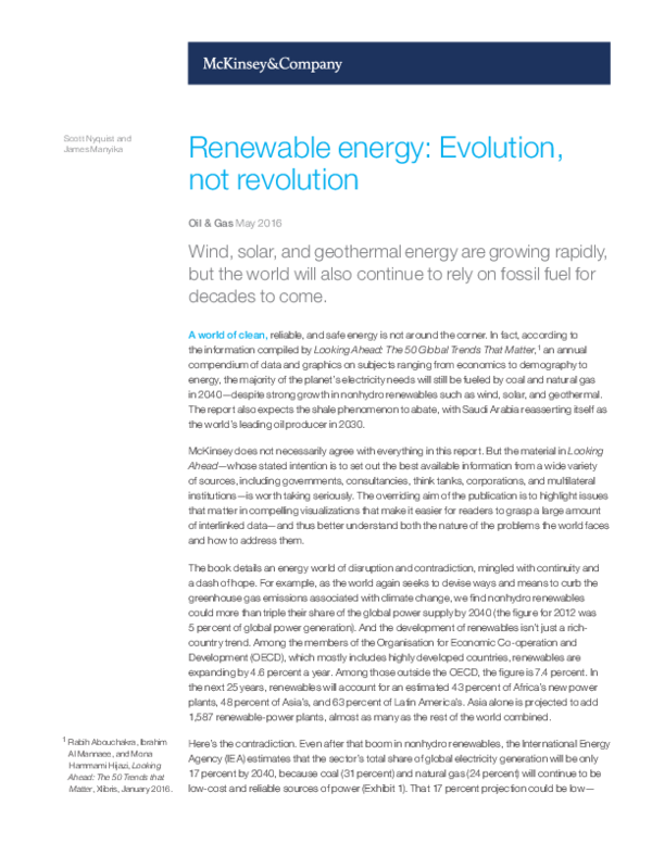 (PDF) . Renewable energy Evolution not revolution