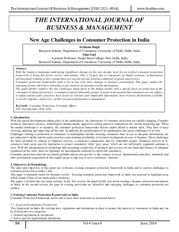 (PDF) New Age Challenges in Consumer Protection in India