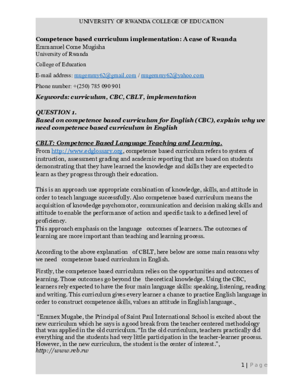 (DOC) Competence based curriculum implentation: A case of Rwanda.docx