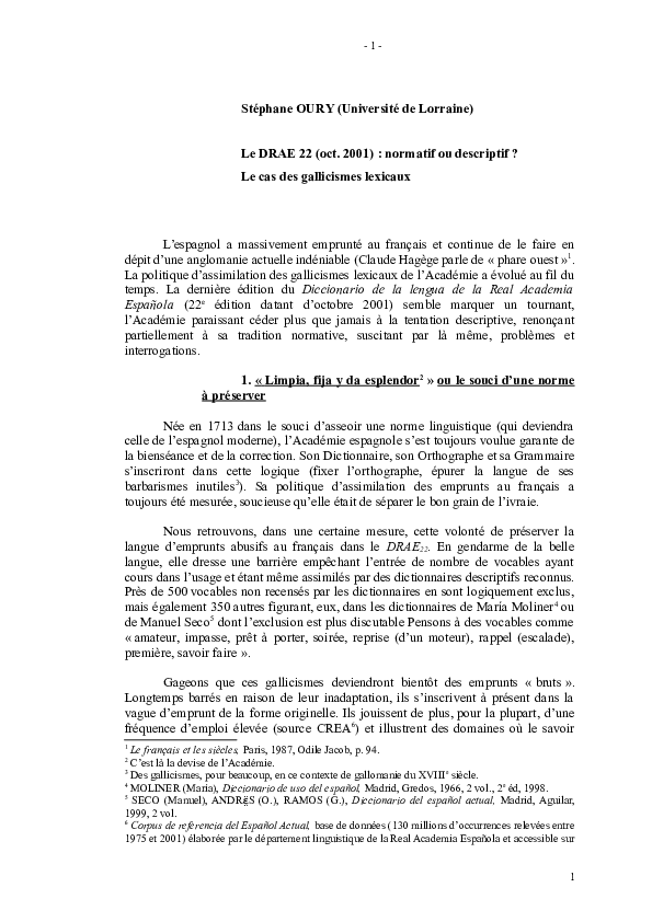 (DOC) Le DRAE 22, normatif ou descriptif ? Le cas des gallicismes .doc ...