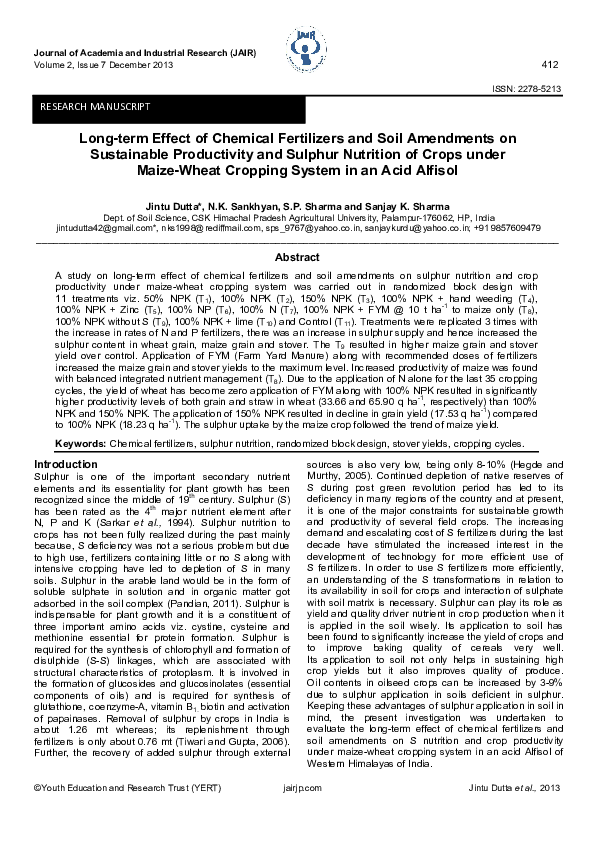 (PDF) Long-term Effect of Chemical Fertilizers and Soil Amendments on ...