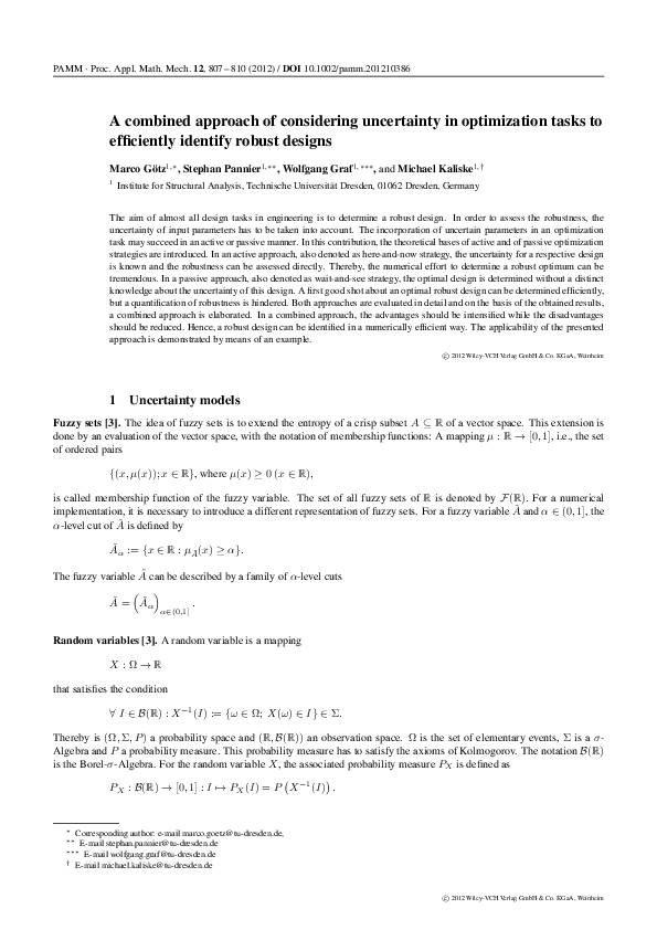 (PDF) A combined approach of considering uncertainty in optimization ...