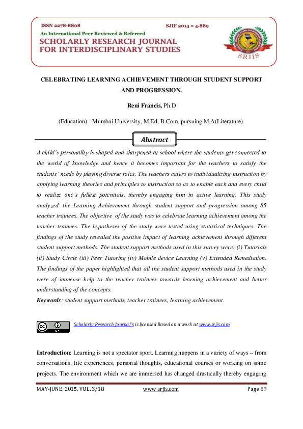 (PDF) CELEBRATING LEARNING ACHIEVEMENT THROUGH STUDENT SUPPORT AND ...