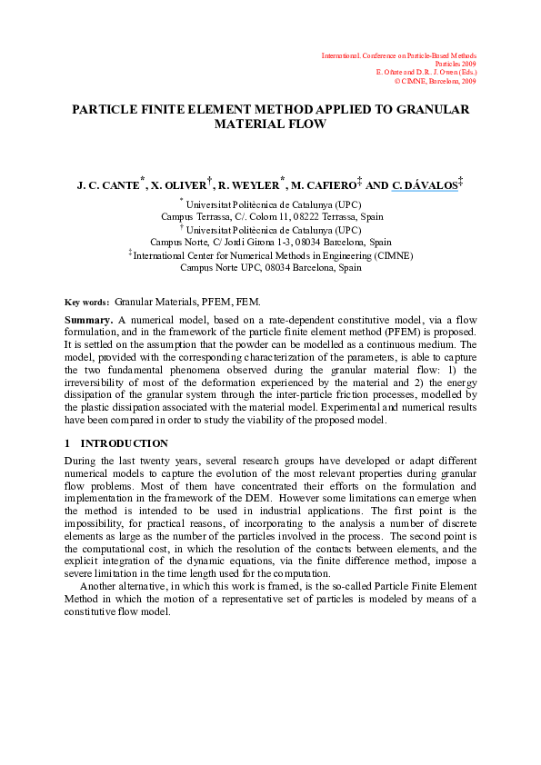 (PDF) Particle finite element method applied to granular material flow