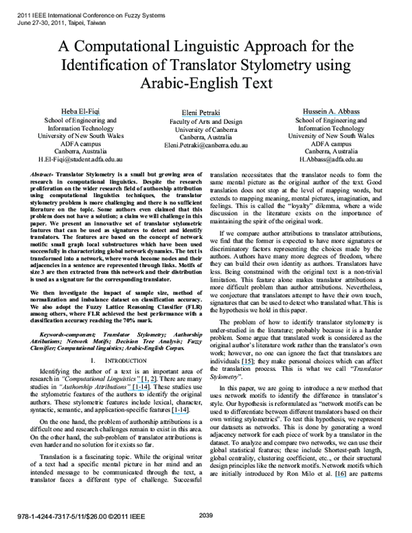 (PDF) A computational linguistic approach for the identification of translator stylometry using ...