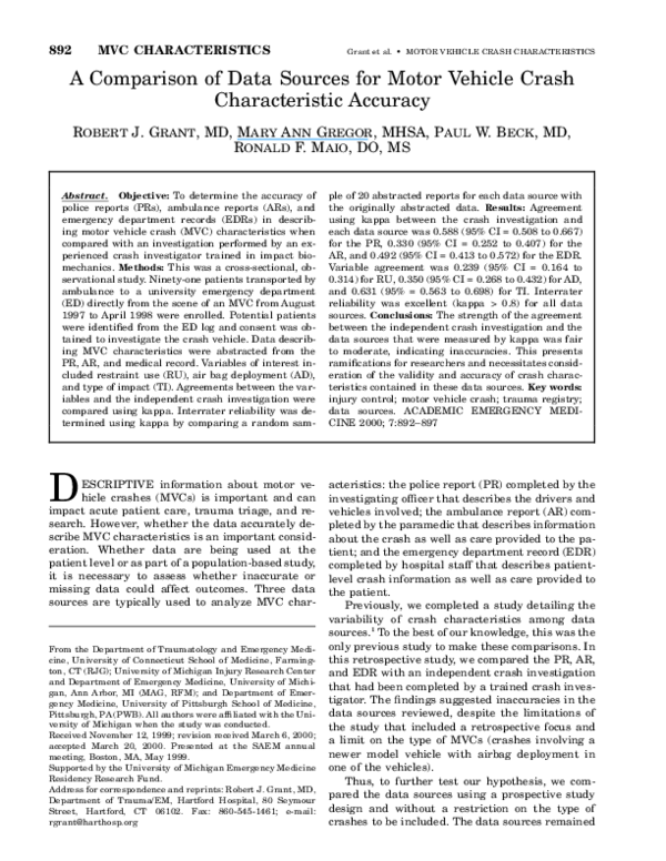 (PDF) A Comparison of Data Sources for Motor Vehicle Crash ...