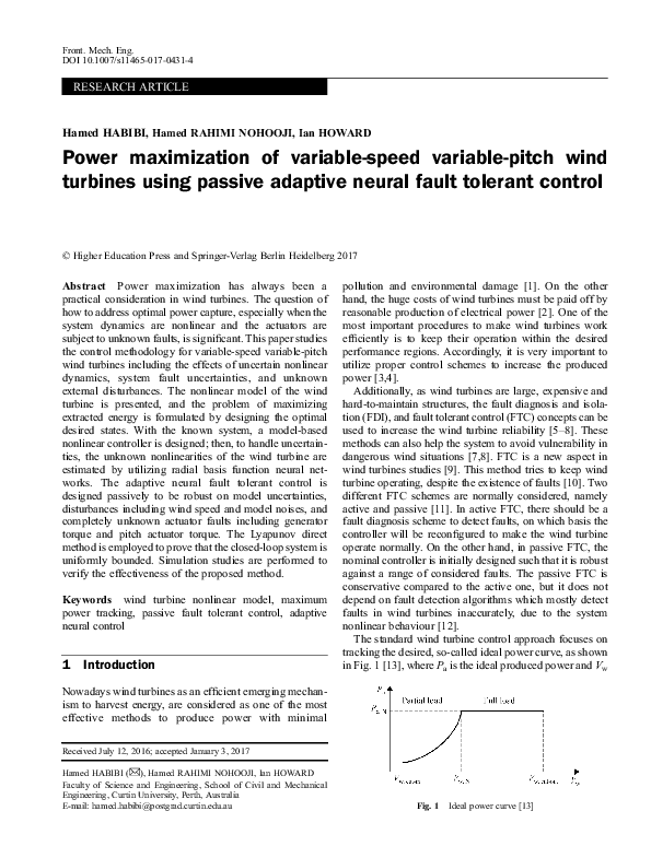 Pdf Power Maximization Of Variable Speed Variable Pitch Wind Turbines