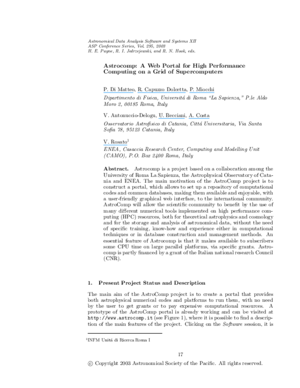 Pdf Astrocomp A Web Portal For High Performance Computing On A Grid