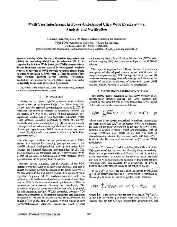 (PDF) Multi user interference in power-unbalanced ultra wide band systems: analysis and verification