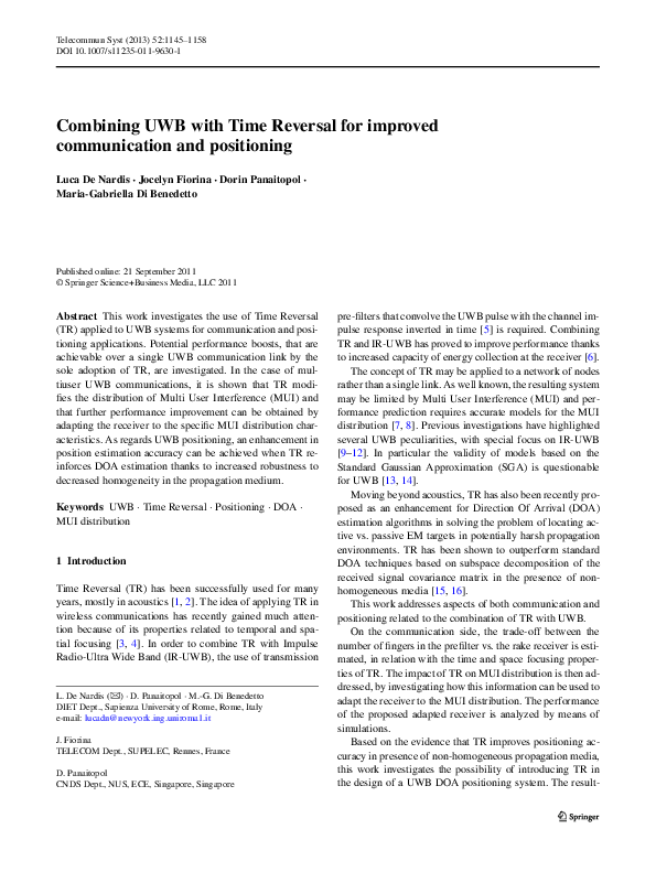 (PDF) Combining UWB with Time Reversal for improved communication and positioning