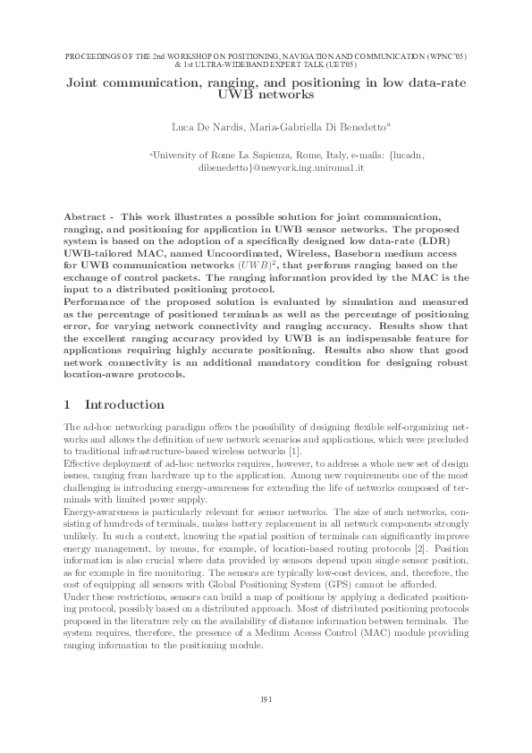 (PDF) Joint communication, ranging, and positioning in low data-rate UWB networks | Luca De ...