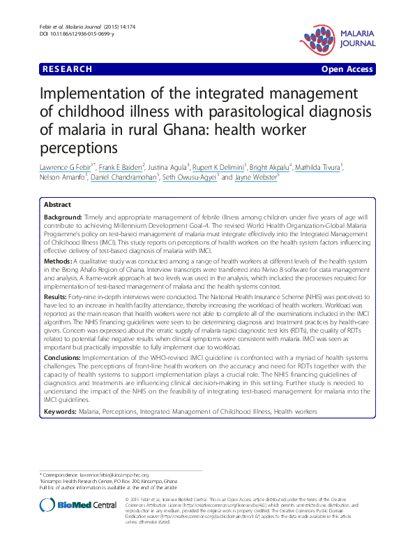 (PDF) Health Workers' Views on Malaria Diagnosis in IMCI