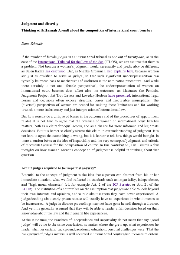 (PDF) Judgment and diversity: Thinking with Hannah Arendt about the ...