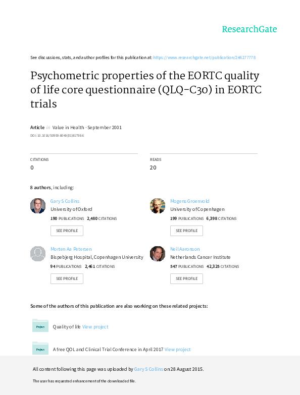 (PDF) PCN17: PSYCHOMETRIC PROPERTIES OF THE EORTC QUALITY OF LIFE CORE ...