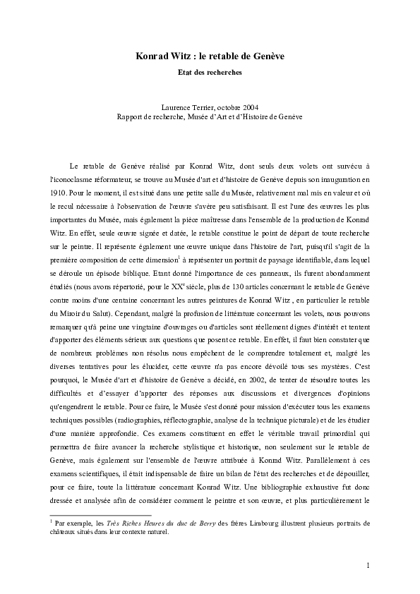 (PDF) Konrad Witz : le retable de Genève. Etat des recherches, 2004