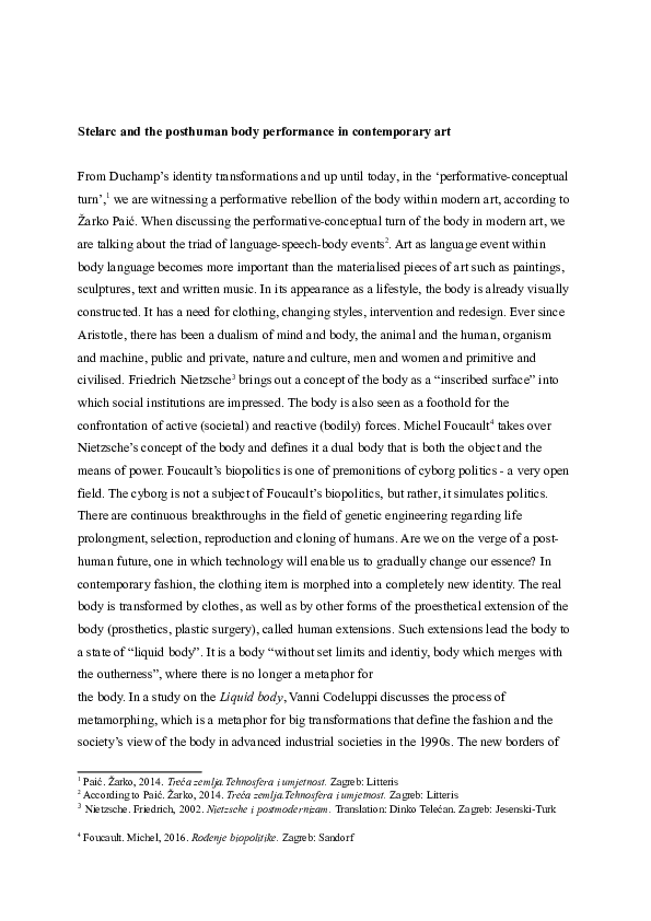 (DOC) Stelarc and the posthuman body performance in contemporary art