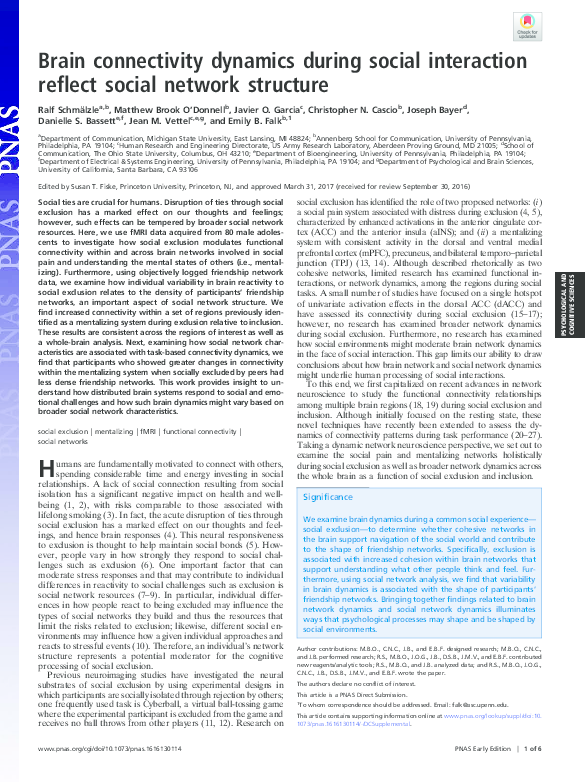 Pdf Brain Connectivity Dynamics During Social Interaction Reflect Social Network Structure