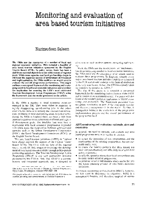 (PDF) Monitoring and evaluation of area based tourism initiatives